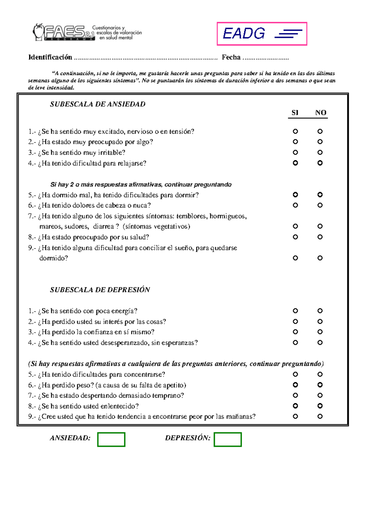 Cuestionario de ansiedad-depresion - EADG Identificación - Studocu