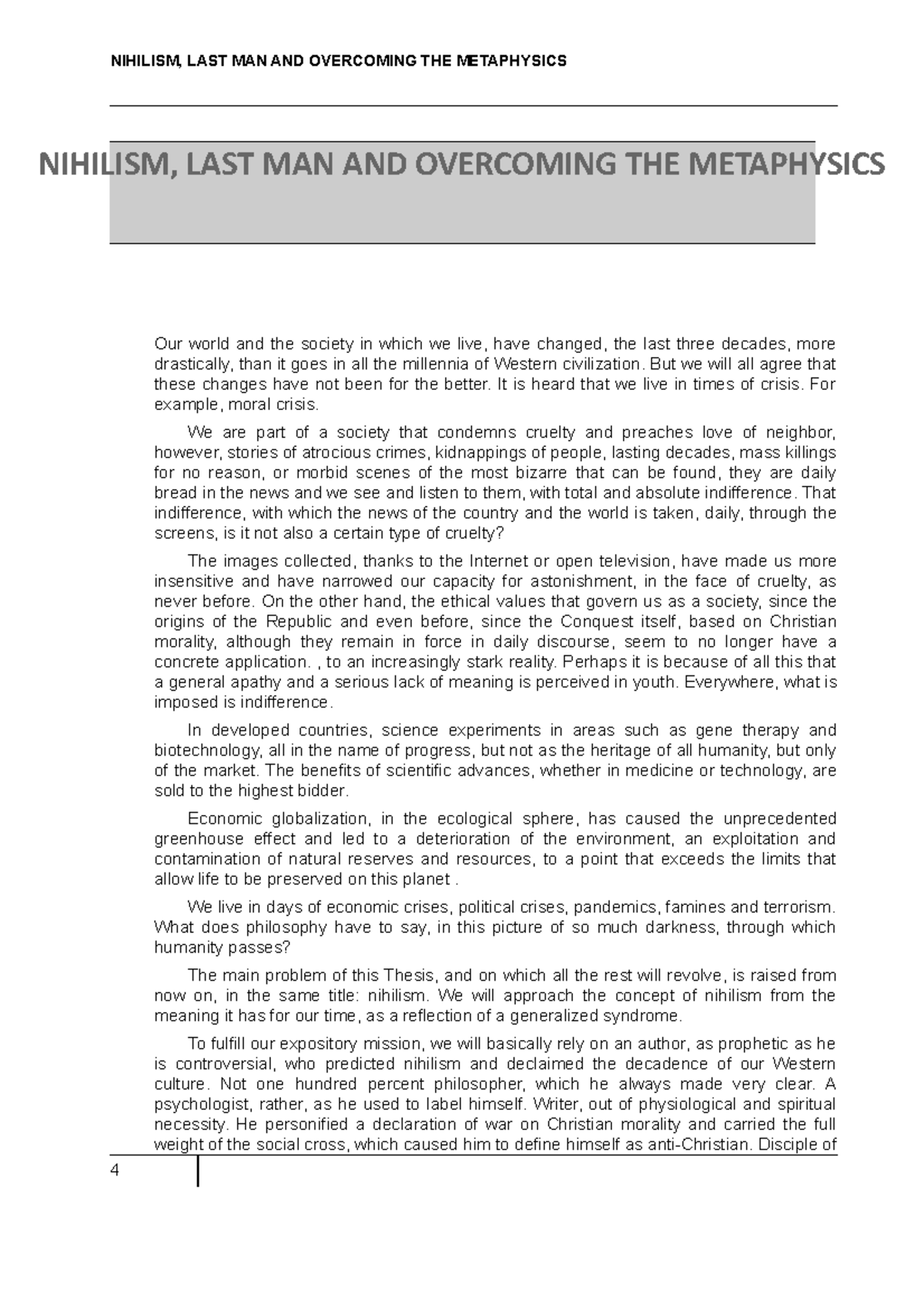 Nihilism, LAST MAN AND Overcoming THE Metaphysics - NIHILISM, LAST MAN ...