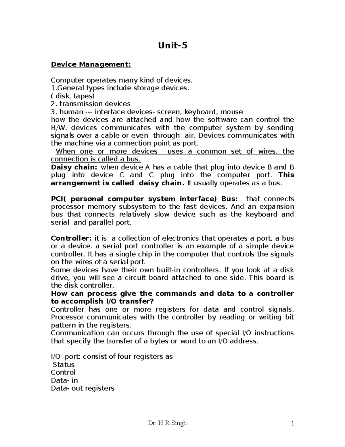 UNIT-5 - Disc scheduling - Unit- Device Management: Computer operates ...