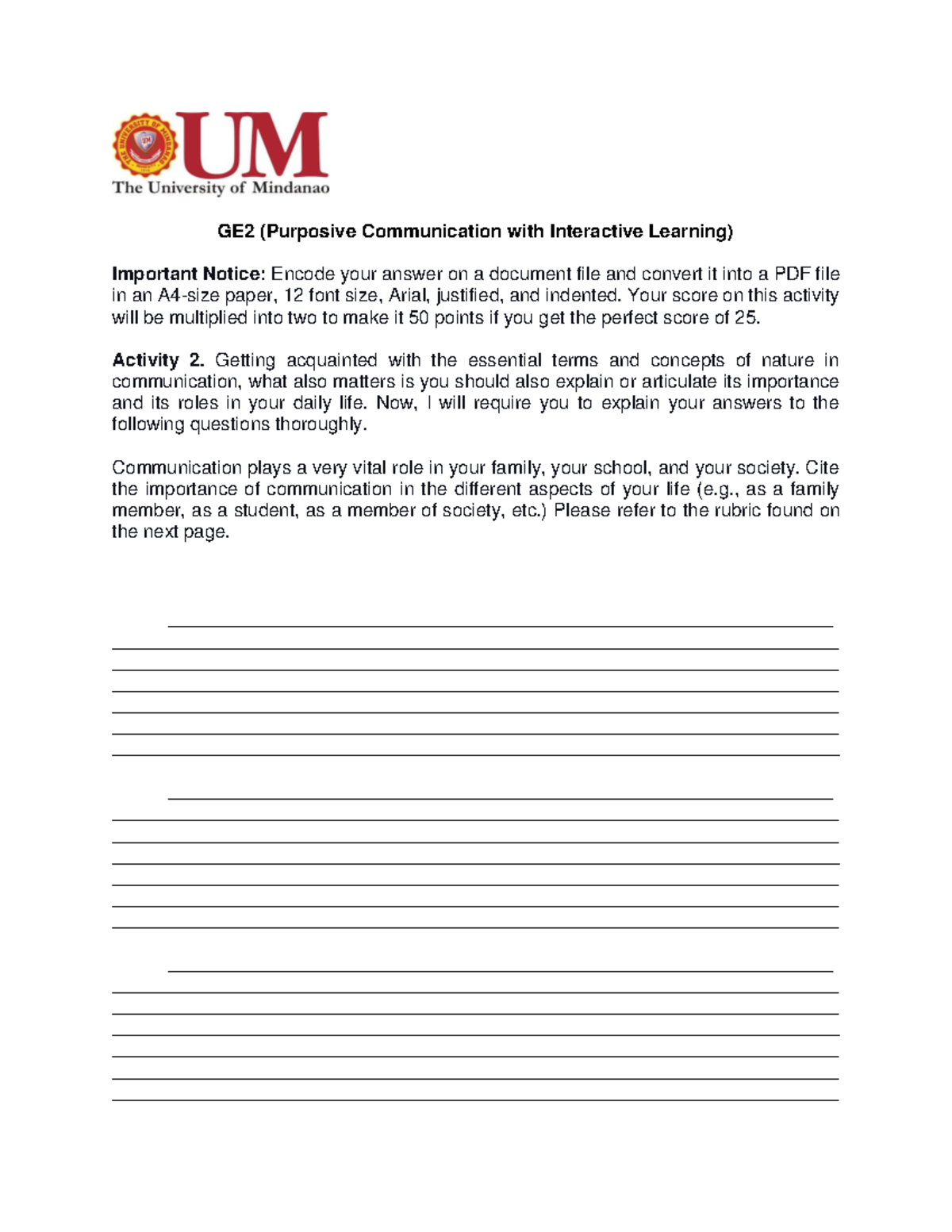 GE2 Activity 2 - Coursework/Assignments/Materials for assessm,nt and ...