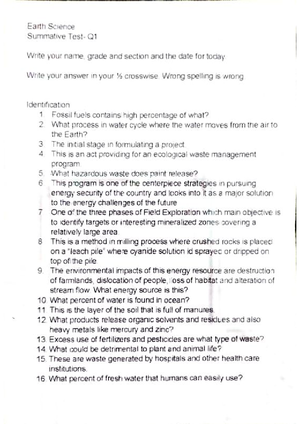 Earth AND LIFE Science 1 Q2 - EARTH AND LIFE SCIENCE 1 SECOND QUARTER ...