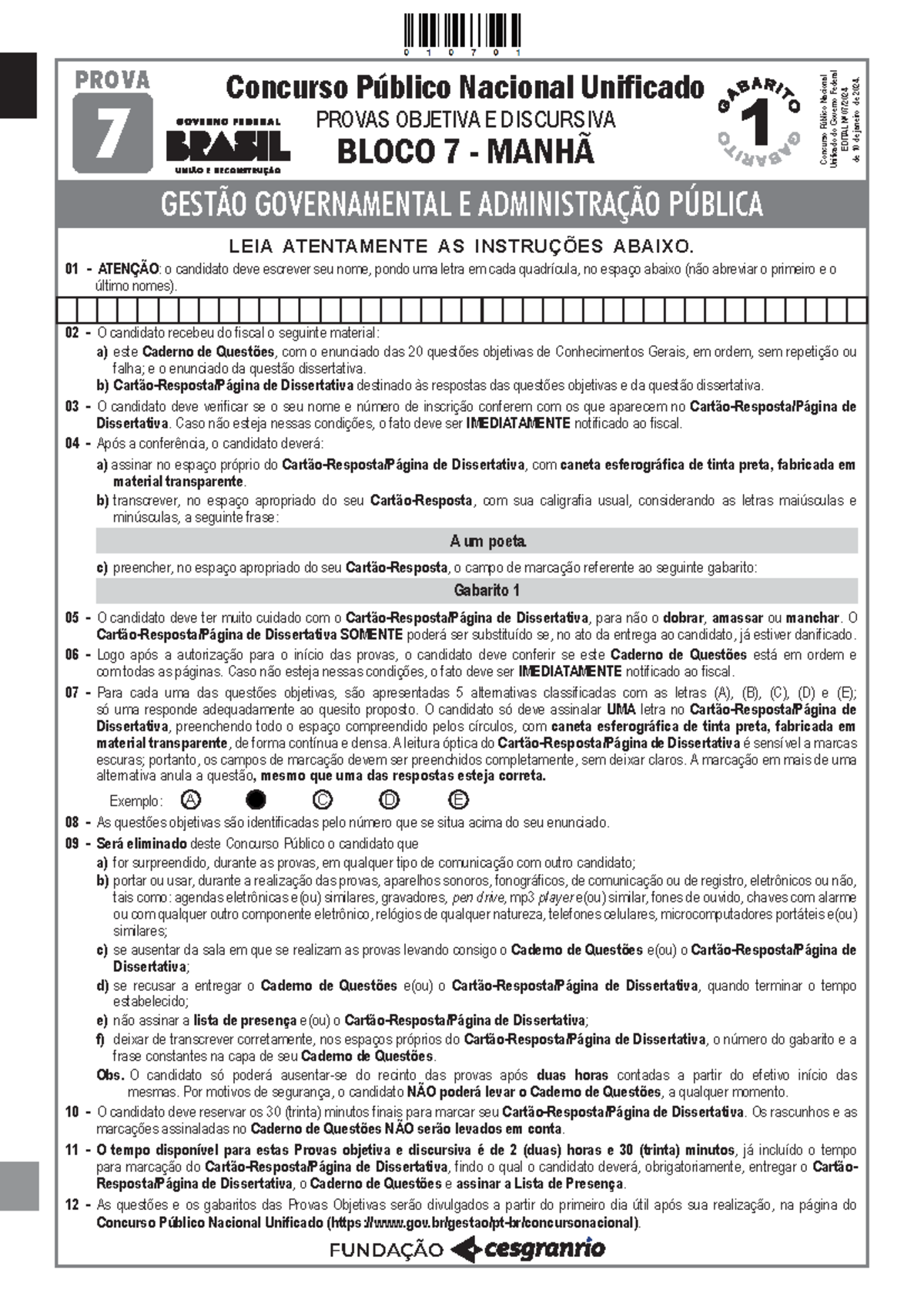 Prova do nivel medio CNU - Concurso Público Nacional Unificado PROVA ...