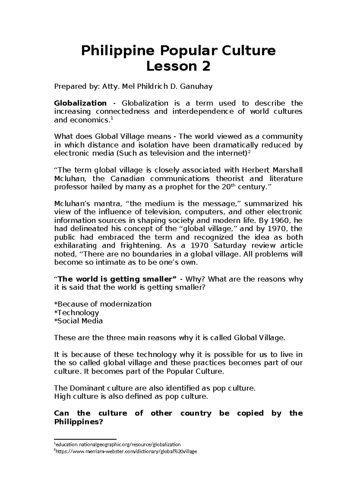 Lesson 2 - Research material for lecture series in Philippine Popular ...