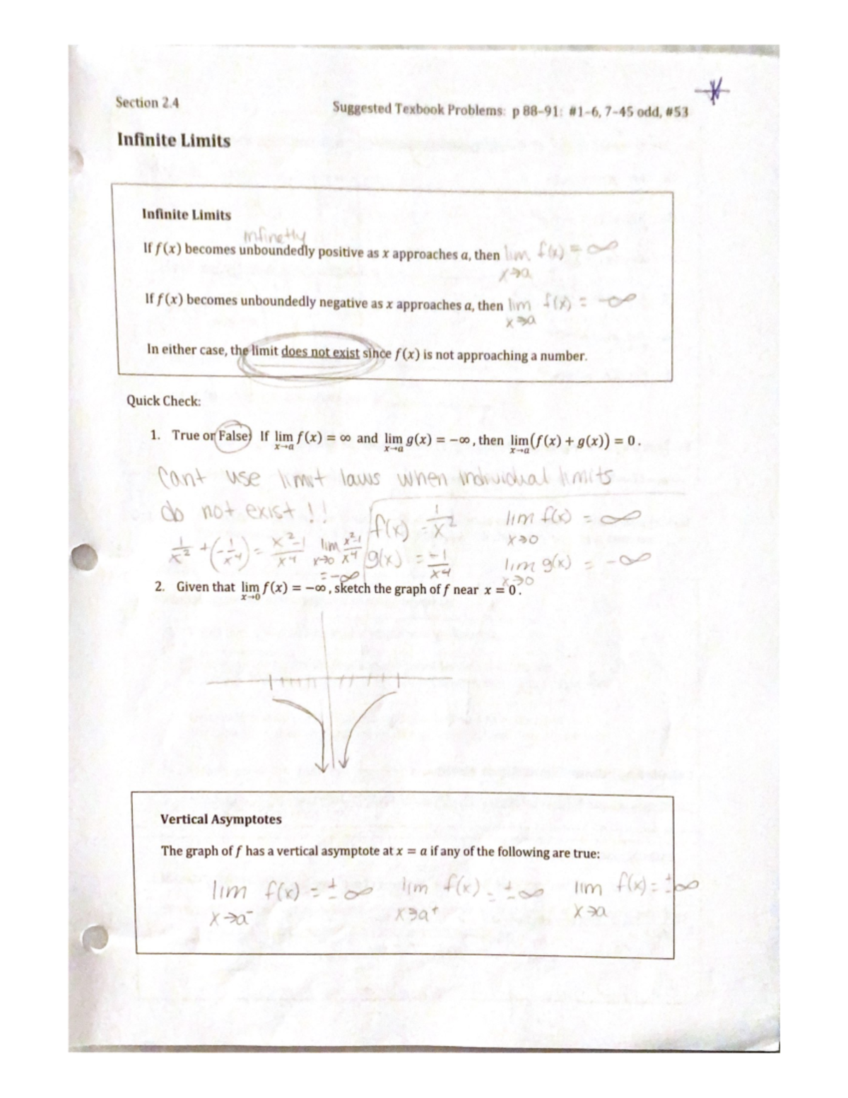 Section 2.4 Infinite Limits - MATH 203 - Studocu