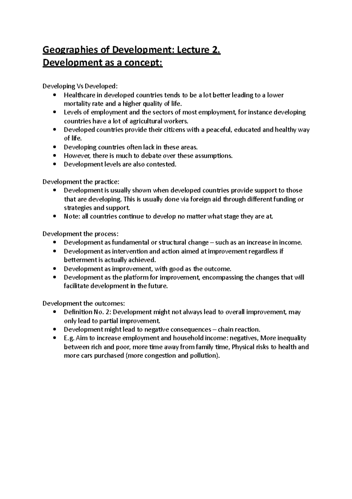 Geo of Dev L2 - Lecture notes 2 - Geographies of Development: Lecture 2 ...