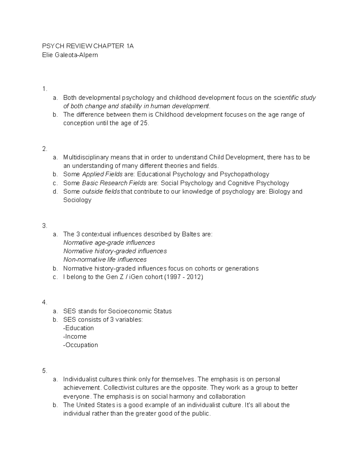Psych Review Chapter 1A - PSYCH REVIEW CHAPTER 1A Elie Galeota-Alpern 1 ...
