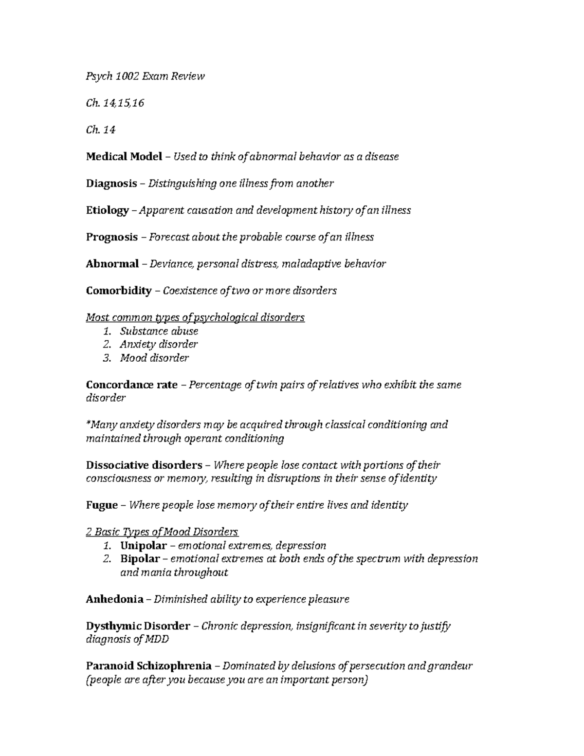 Psych 1002 Exam Review Ch. 141516 - Studocu