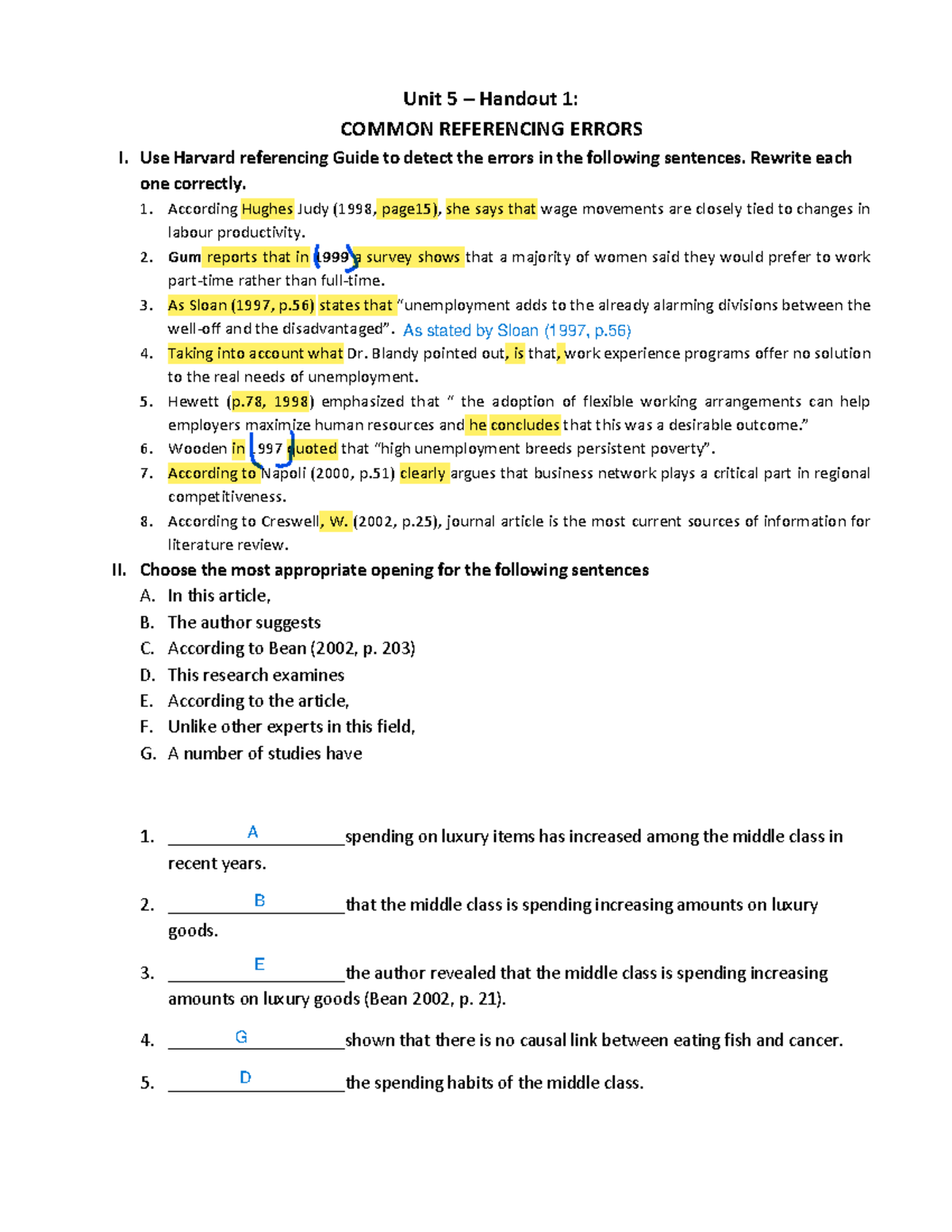 Common referencing errors - Unit 5 – Handout 1 : COMMON REFERENCING ...