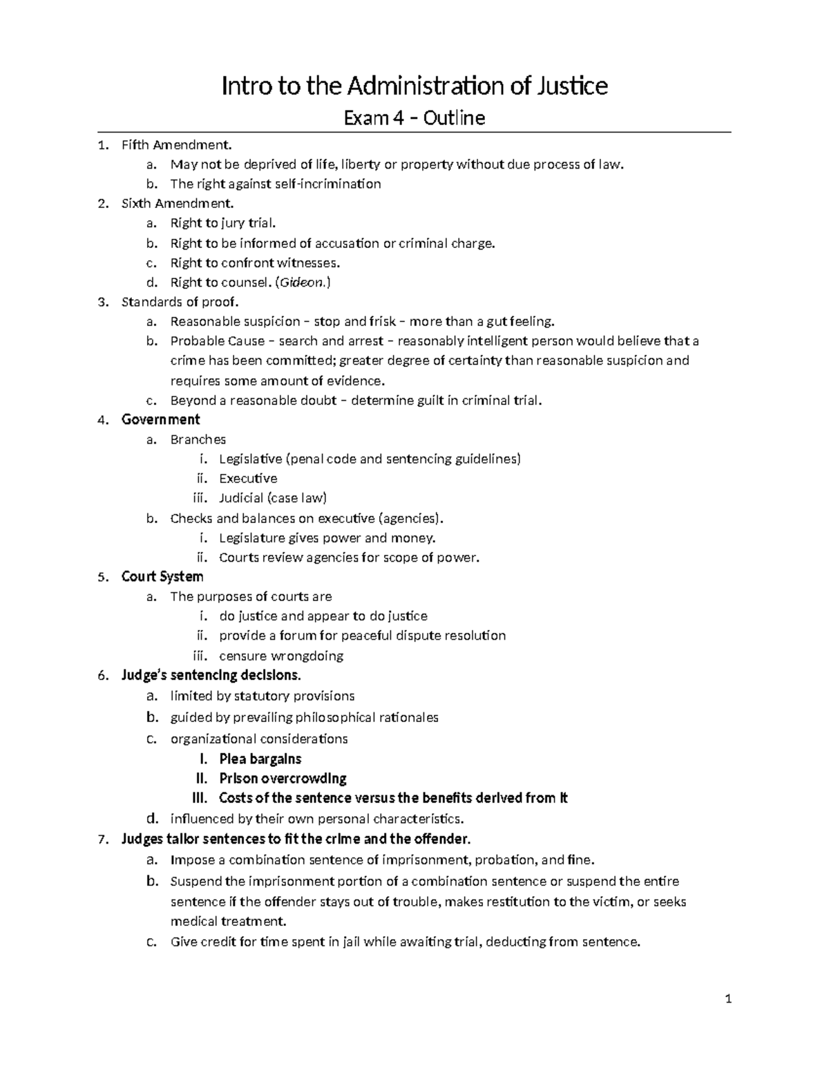 Exam 4 Outline 2020 - Intro to the Administration of Justice Exam 4 ...