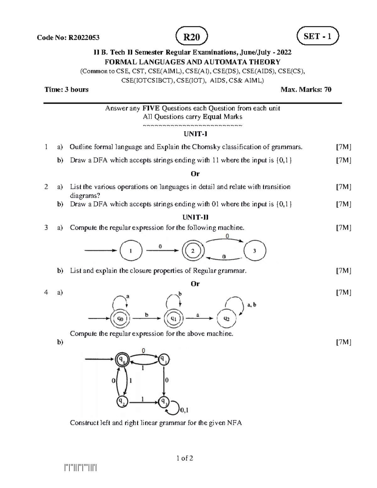Formal Languages AND Automata Theory DEC 2023 - |'''|'|'|''||'''|||| II B. Tech II Semester ...