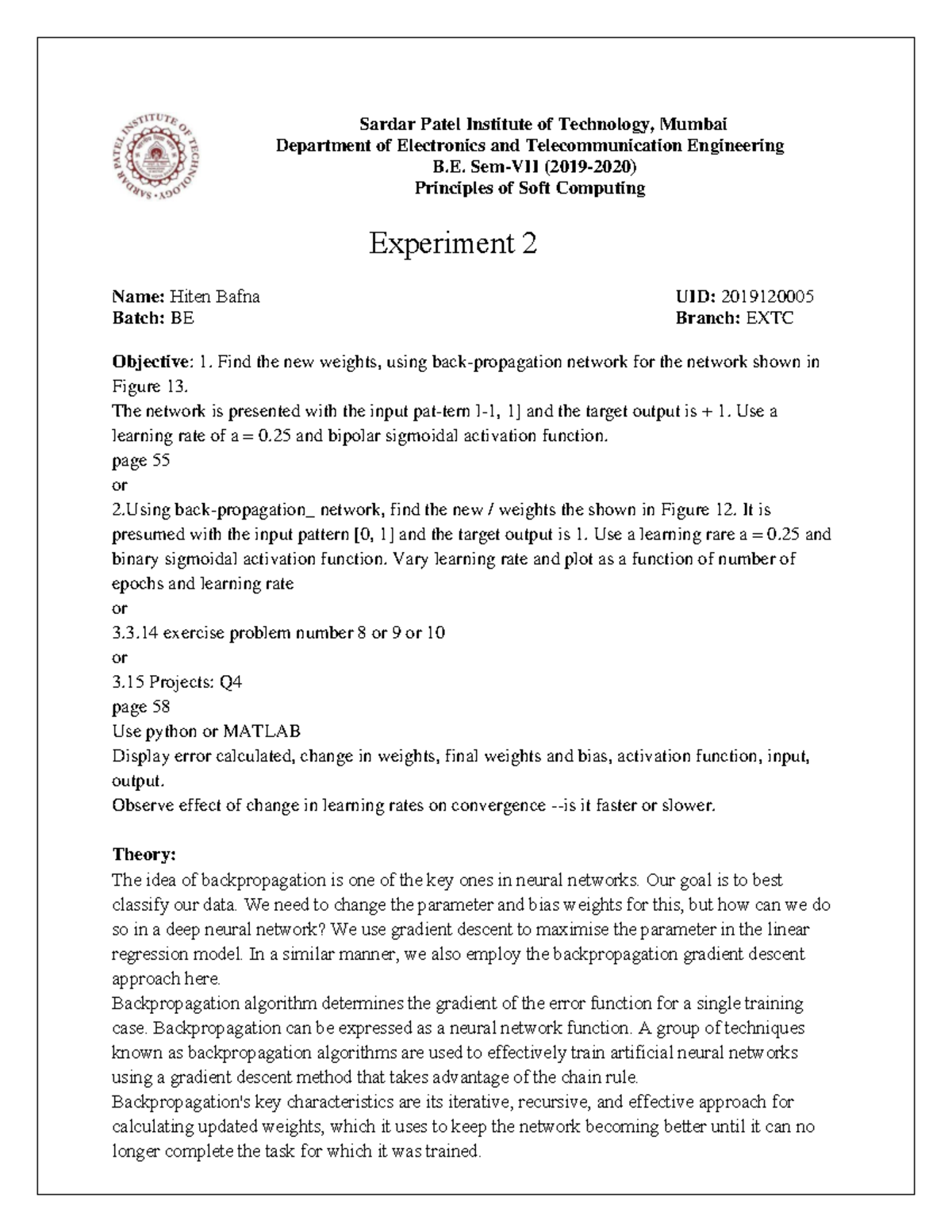 Exp 2 PSC 2019 12000 5 - ccn - Sardar Patel Institute of Technology, Mumbai Department of - Studocu