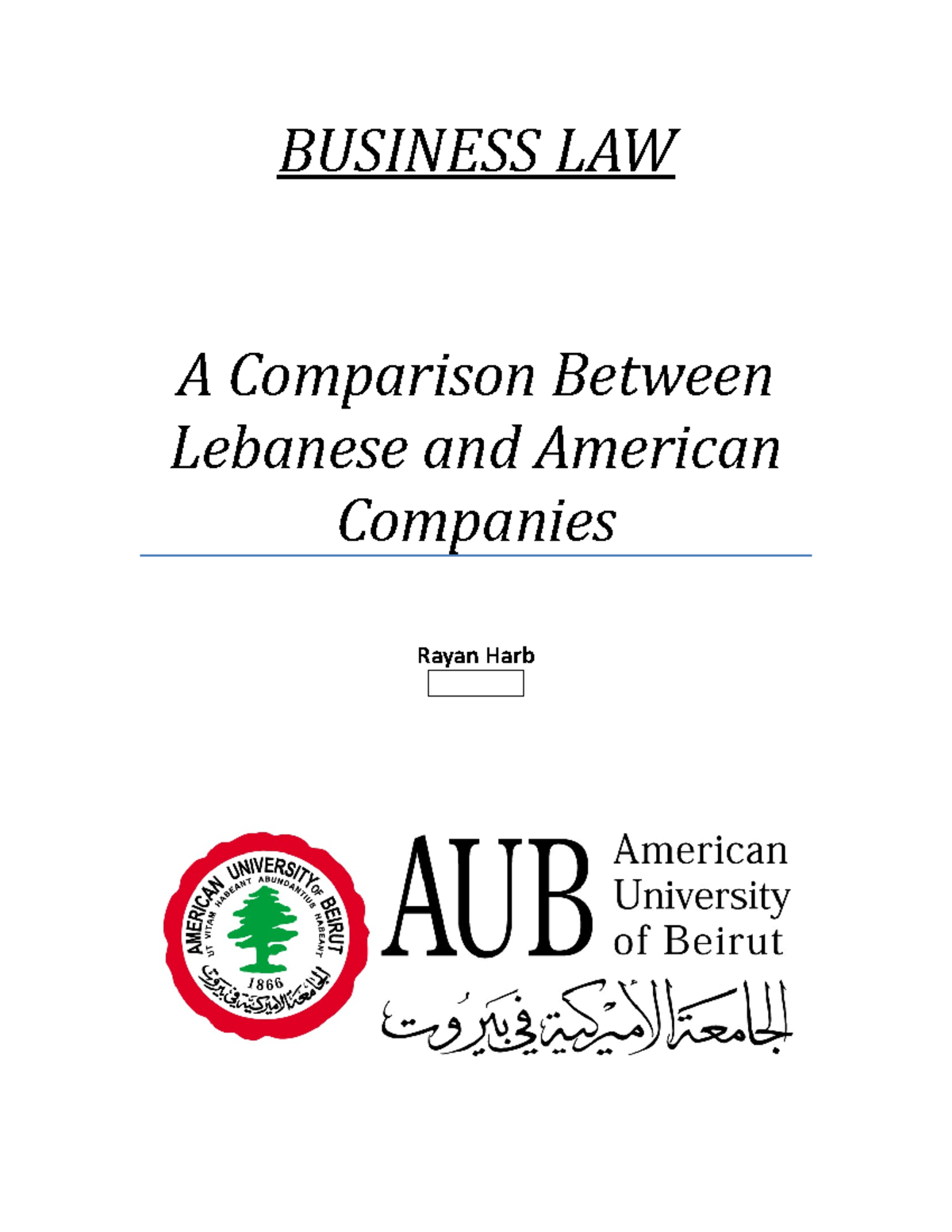 Business Law Assignment - BUSINESS LAW A Comparison Between Lebanese ...