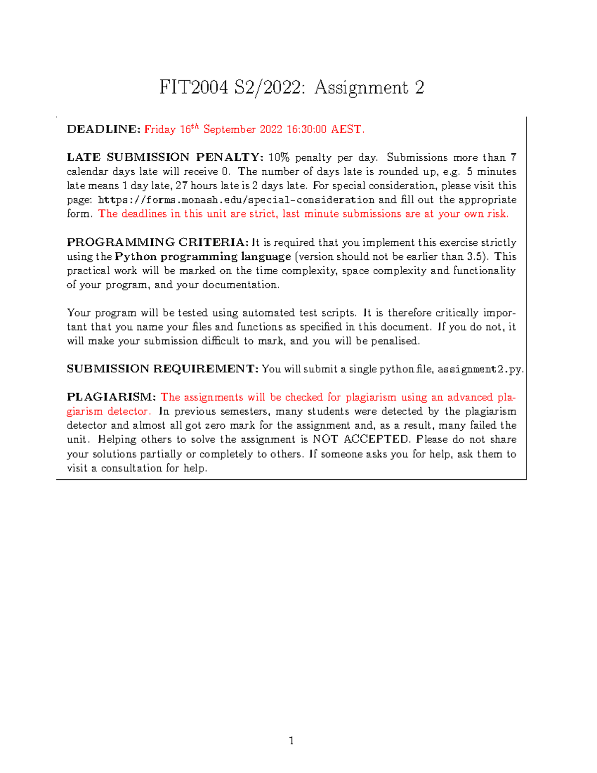 Assignment 2-2 - FIT2004 S2/2022: Assignment 2 DEADLINE:Friday 16thSeptember 2022 16:30:00 AEST ...