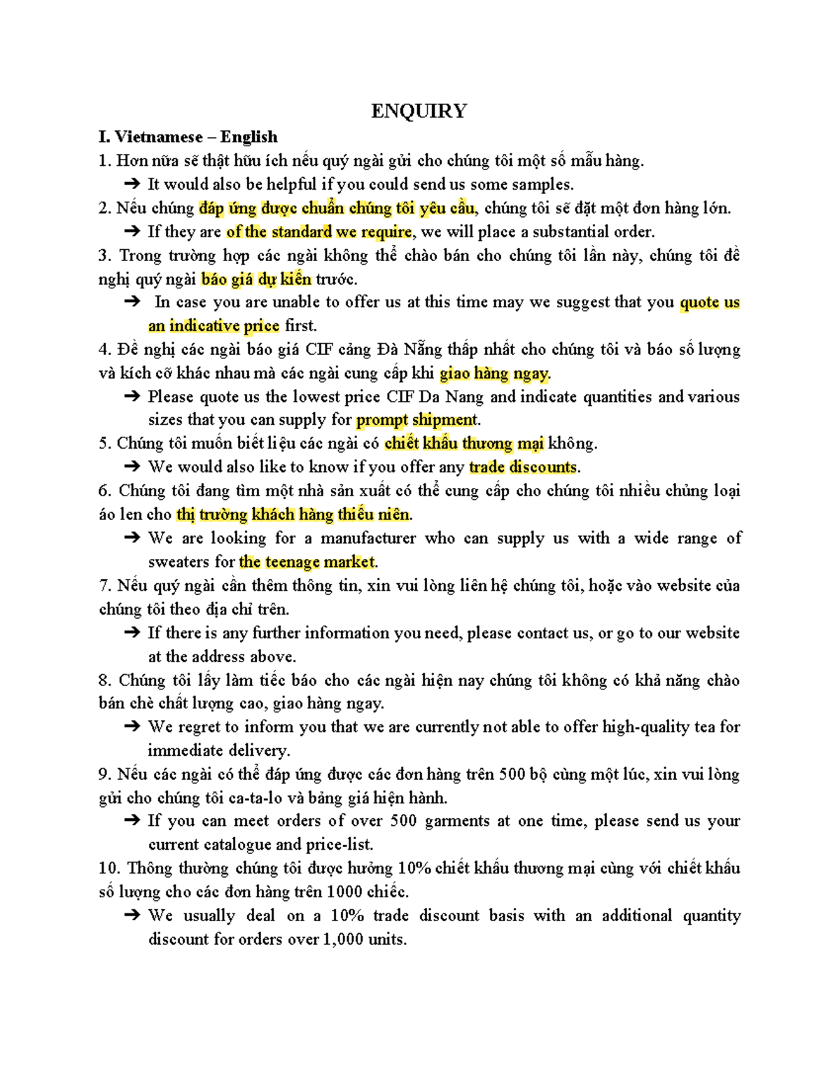 KEY-THƯ TÍN- NN5-2020- Updated - ENQUIRY I. Vietnamese – English Hơn ...