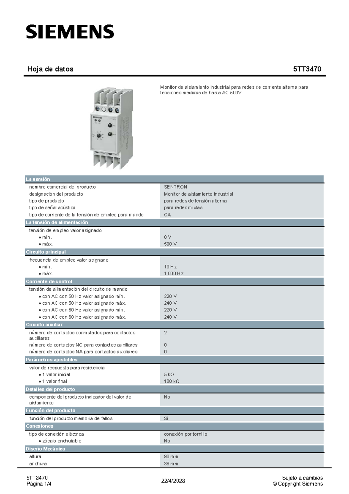 5TT3470 datasheet es - ficha tecnica de equipo - Hoja de datos 5TT ...