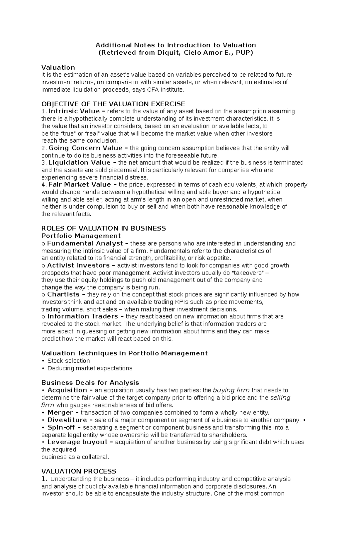 Additional Notes to Introduction to Valuation - Additional Notes to ...