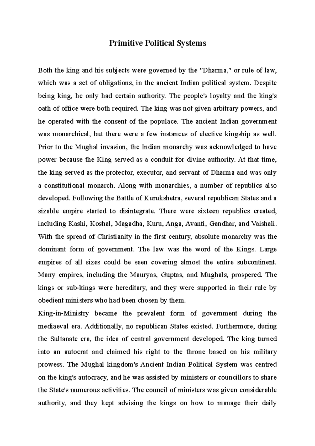 Primitive Political Systems - Despite being king, he only had certain ...