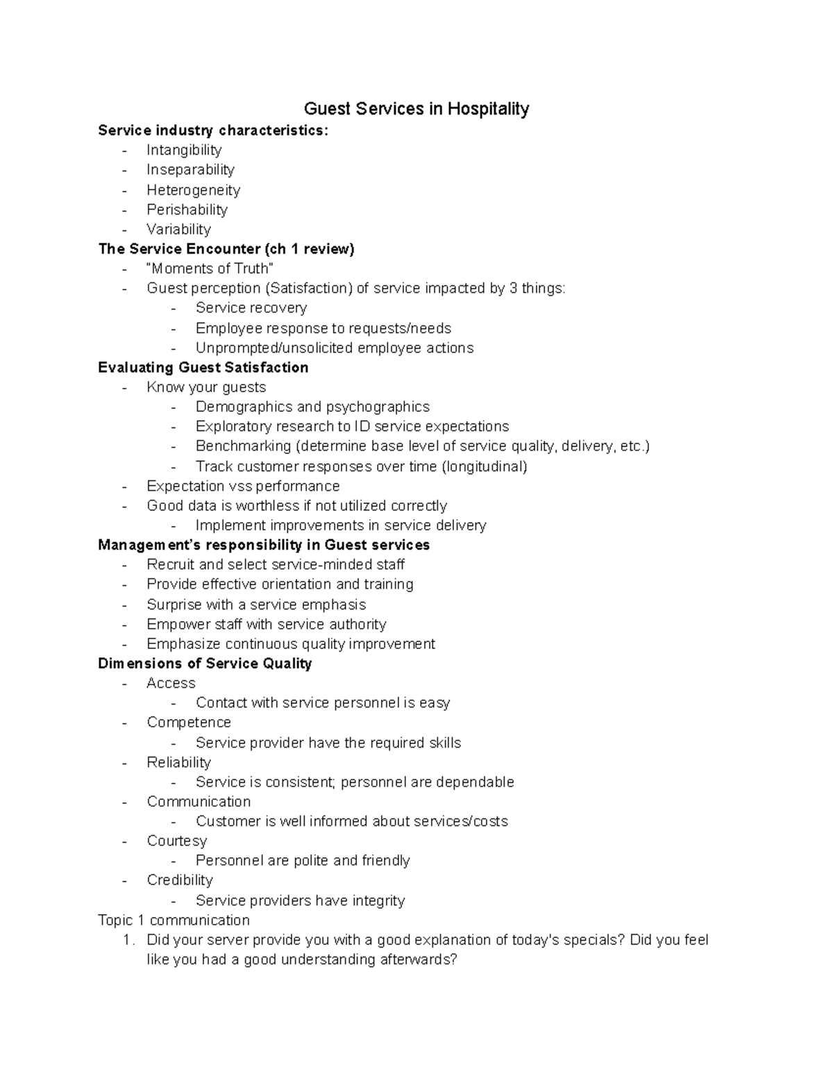 Guest Services in Hospitality - Guest Services in Hospitality Service ...