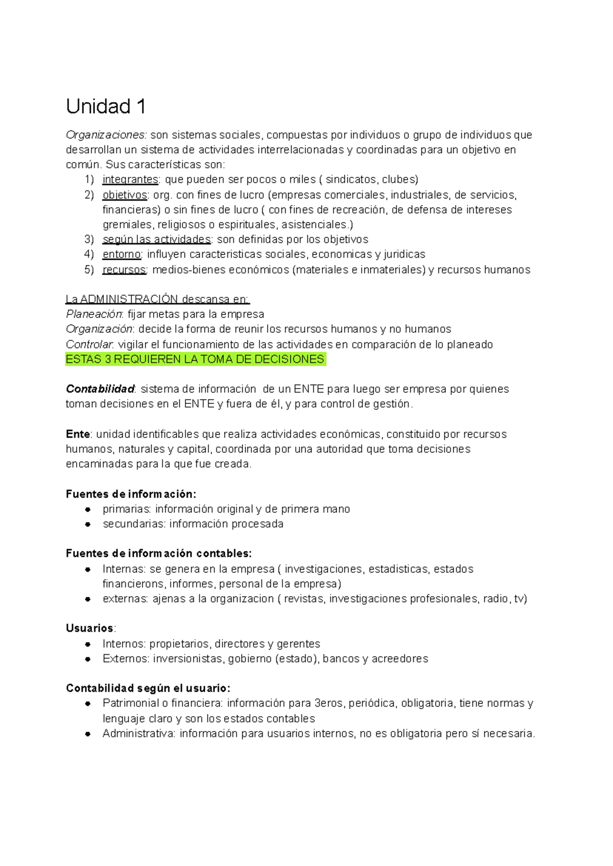 Resumen de Elementos de Contabilidad - Unidad 1 Organizaciones: son sistemas sociales ...
