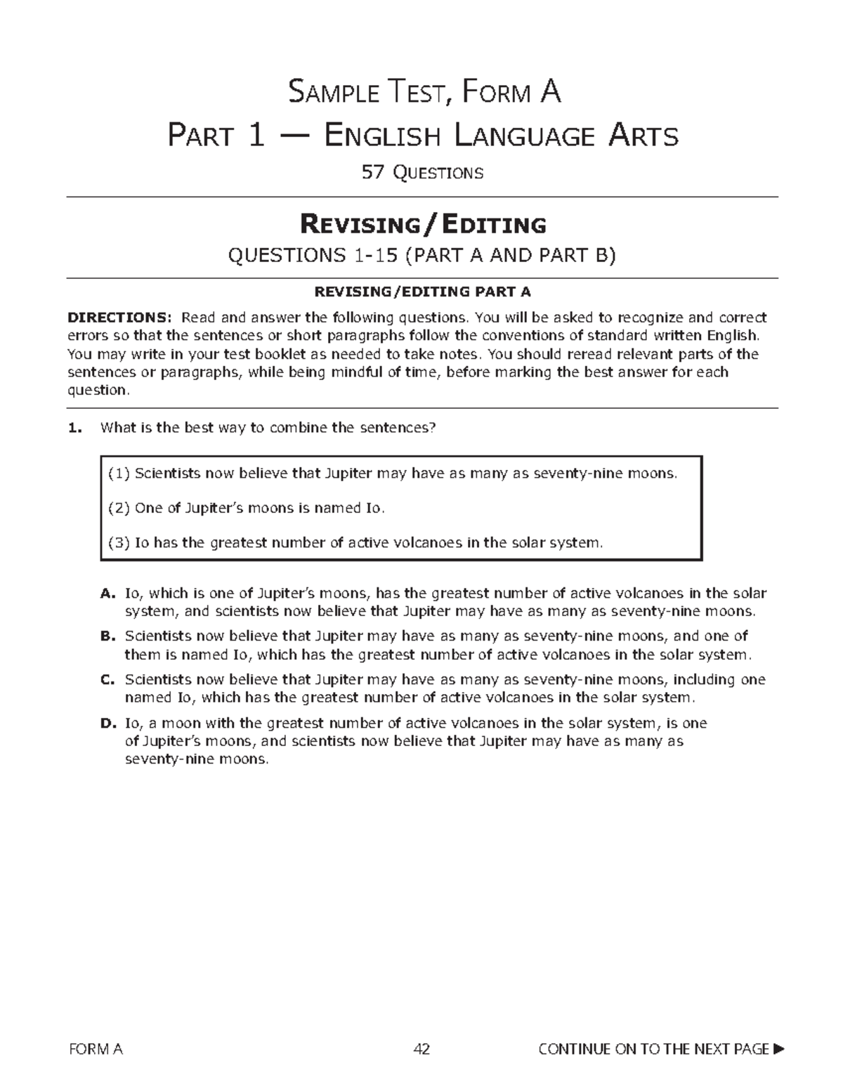 2021 Test A Shsat - akd - Sample TeST, Form a REVISING/EDITING PaRt 1 ...