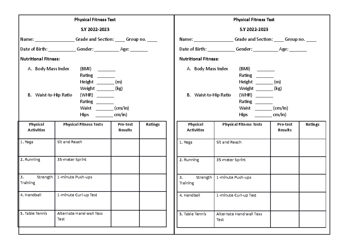 PE-Fitness-Test - education - Physical Fitness Test S 2022- Name ...