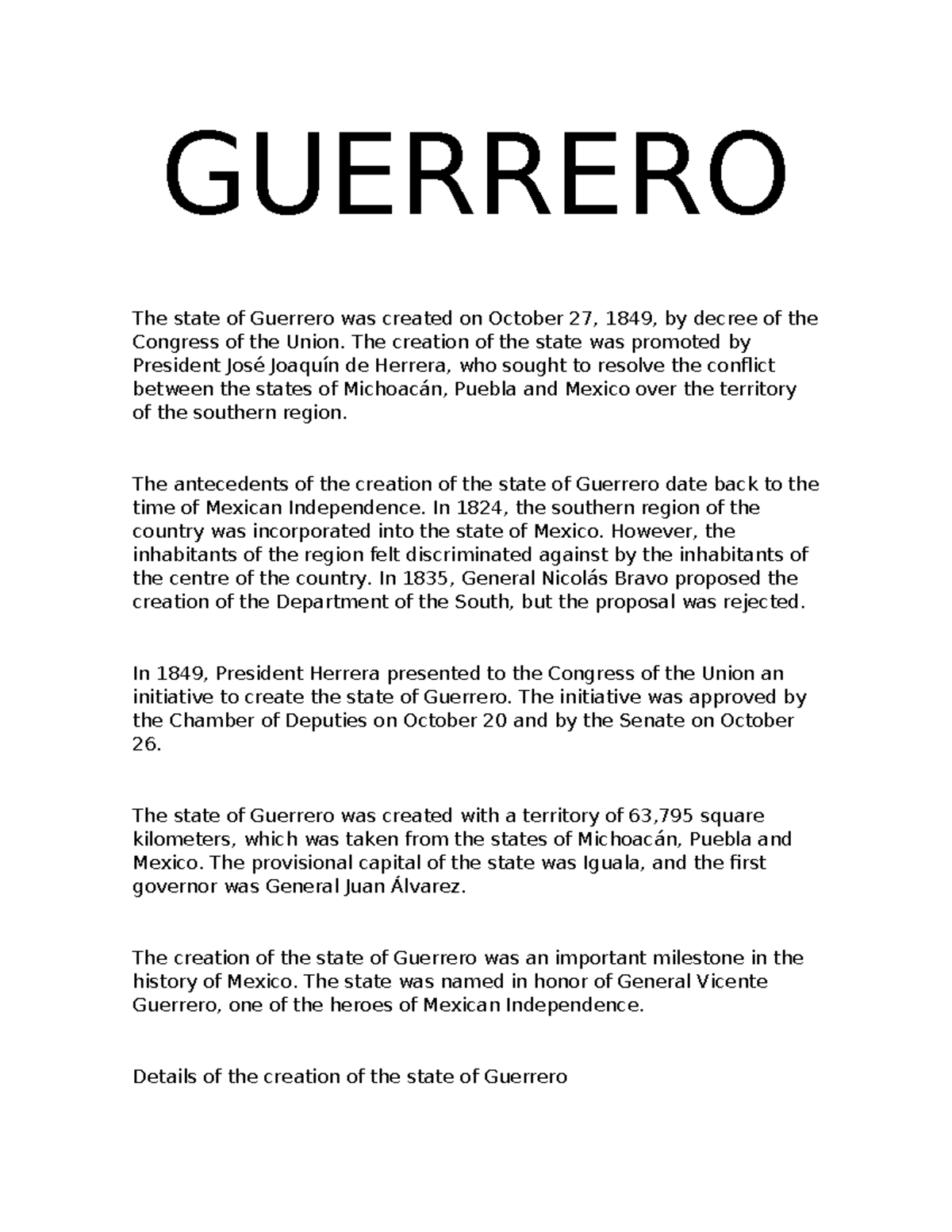 sec4445 mnmnm bhcgh - GUERRERO The state of Guerrero was created on ...