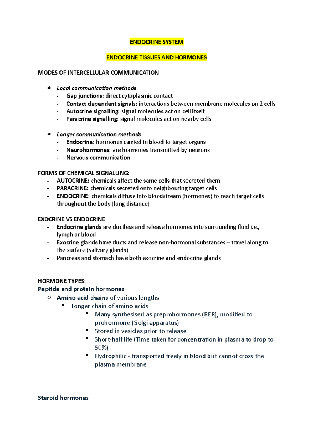Endocrine System - Lecture notes 10-11 - ANAT SC 1102 - Adelaide ...