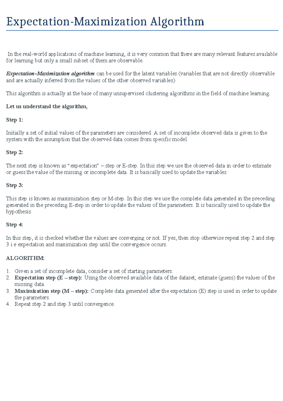 EM ALGO - ML UNIT 2 NOTES AKTU - Expectation-Maximization Algorithm In ...