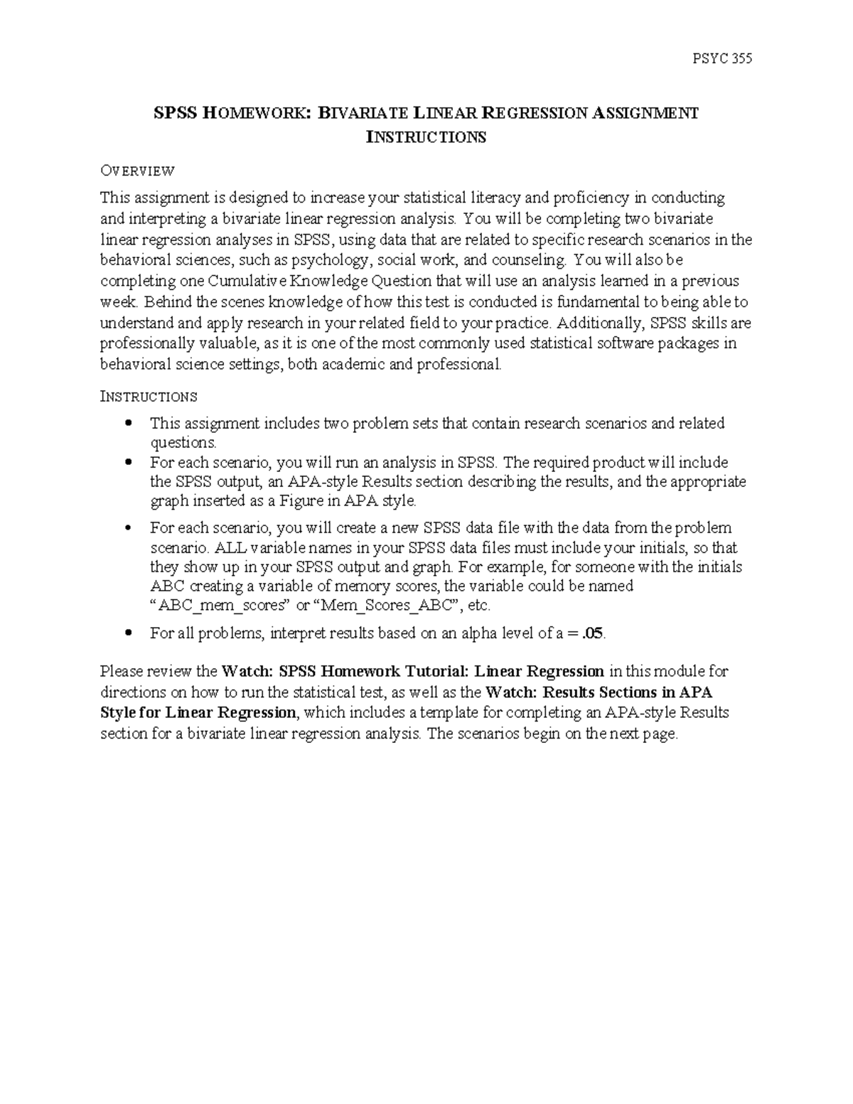 SPSS Homework Bivariate Linear Regression Assignment Instructions - SPSS HOMEWORK: BIVARIATE ...