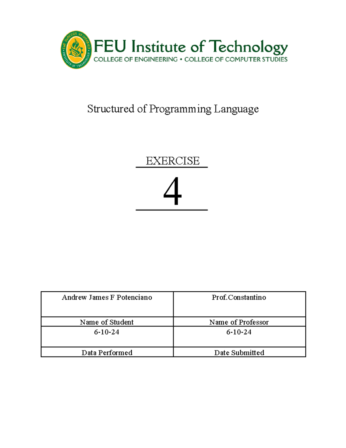 Potenciano Machine Problem 4 - Structured of Programming Language ...