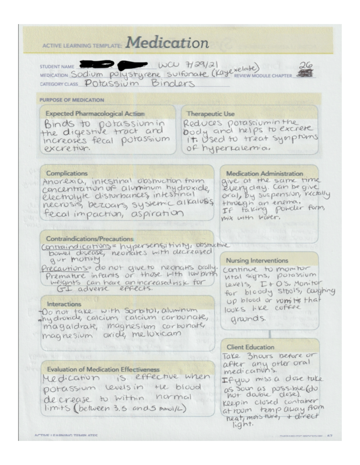 NURS 307 Kayexelate ATI Medication Template - NURS307 - Studocu