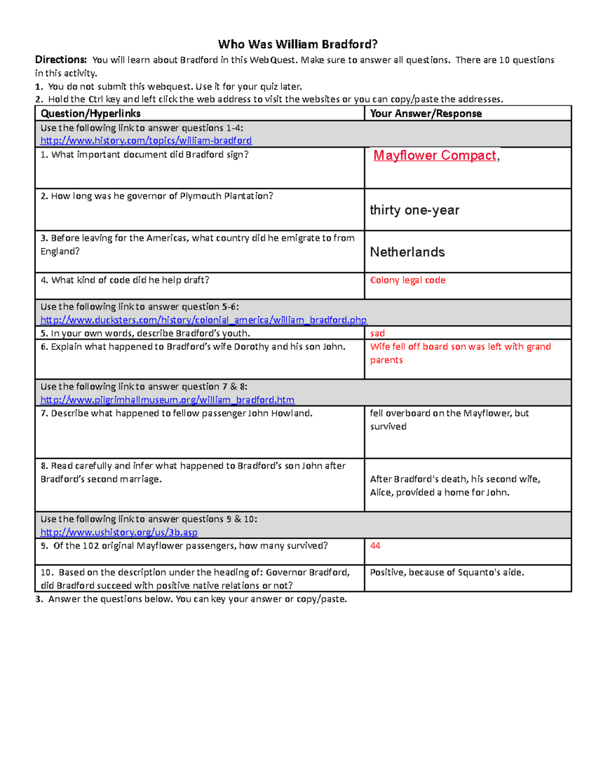Bradford webquest 16 - history homework ideas - Who Was William ...