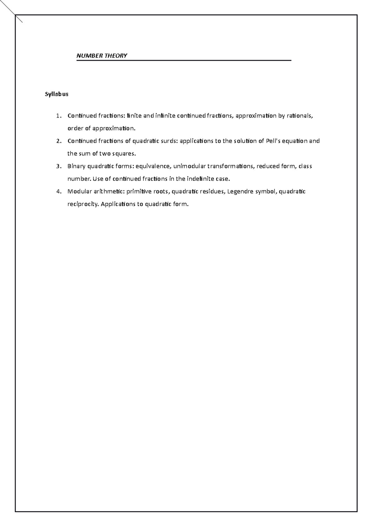 Number Theory Summary Chapter 1-3 - NUMBER THEORY Syllabus Continued ...