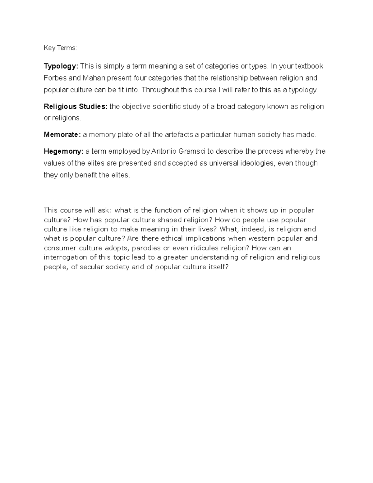 Copy of Week 1 Lesson #2 - Key Terms: Typology: This is simply a term ...