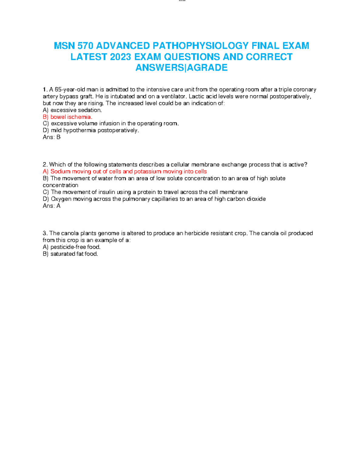 MSN 570 Advanced Pathophysiology Final EXAM Latest 2023 EXAM Questions ...