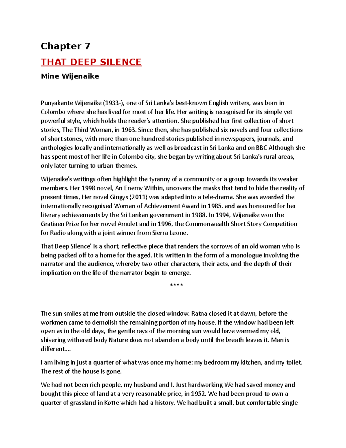 Chapter 7 That deep silence - Chapter 7 THAT DEEP SILENCE Mine ...