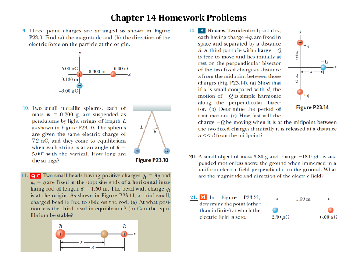 Electrostatics Practice Problems - Chapter 14 Homework Problems - Studocu