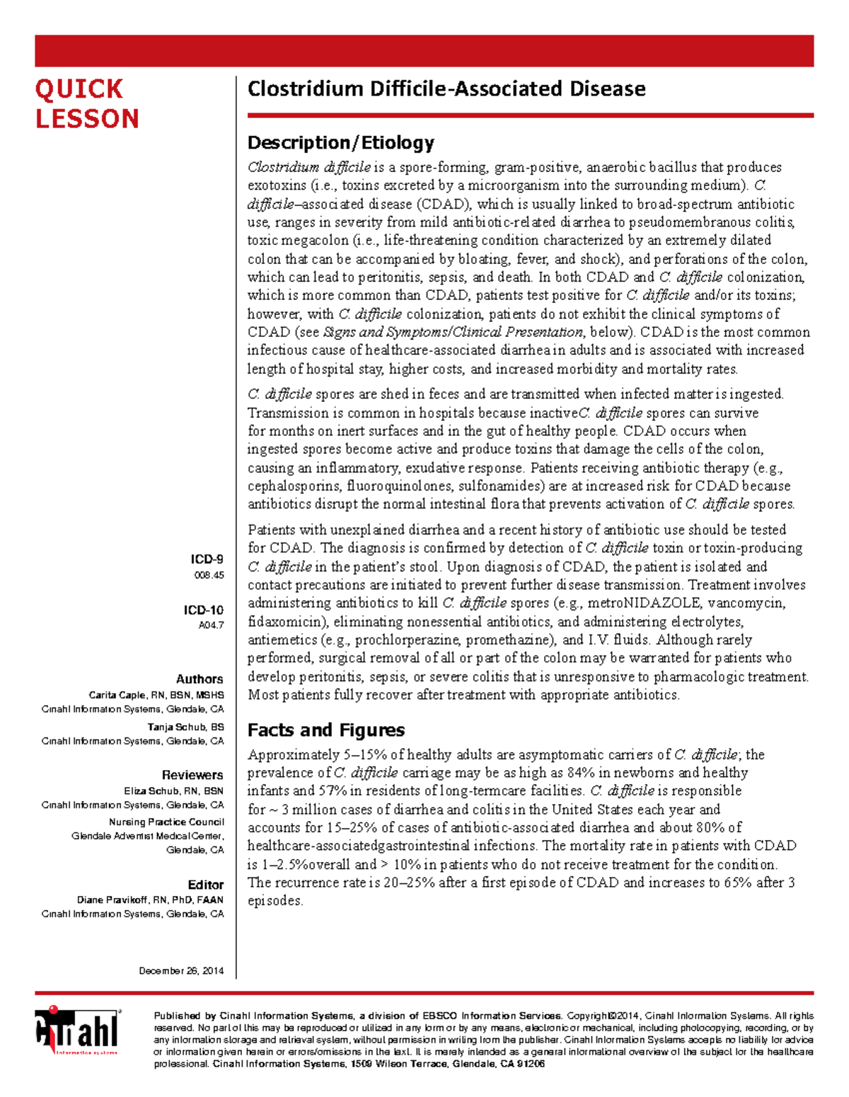 C-Diff handout for helpful tips - QUICK LESSON ICD- 008. ICD- A04 ...