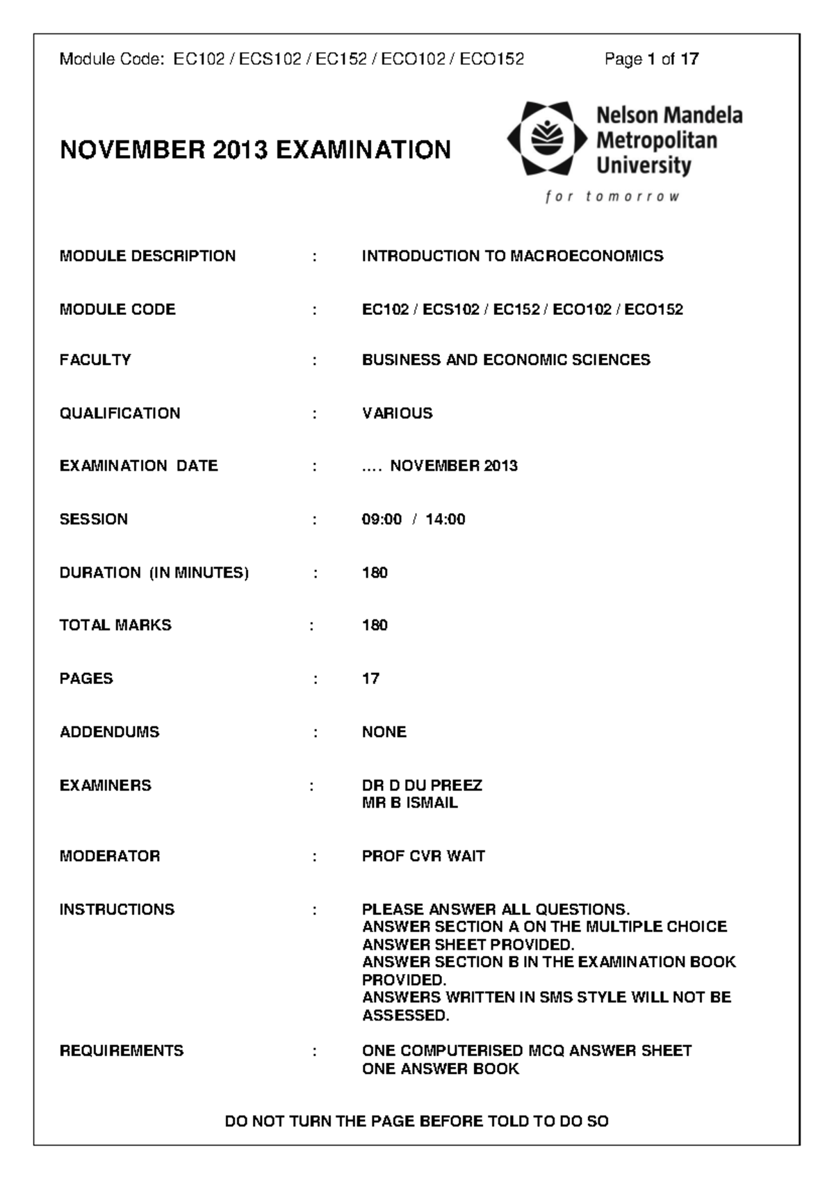 EC102 - Examination Paper - November 2013 - NOVEMBER 2013 EXAMINATION ...