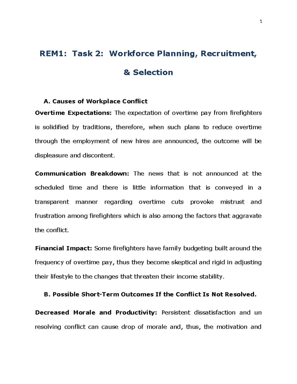 Task 2 Workforce planning - REM1: Task 2: Workforce Planning ...