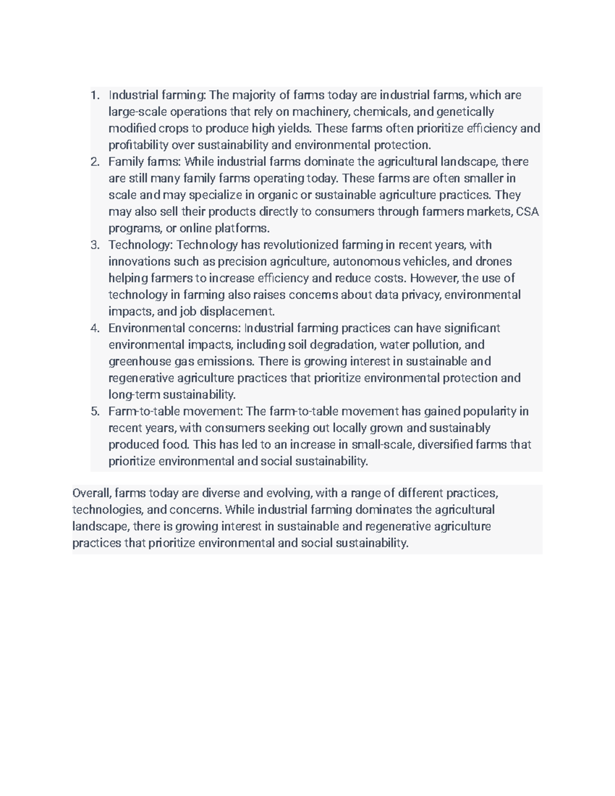Farms Today Notes - Industrial farming: The majority of farms today are ...