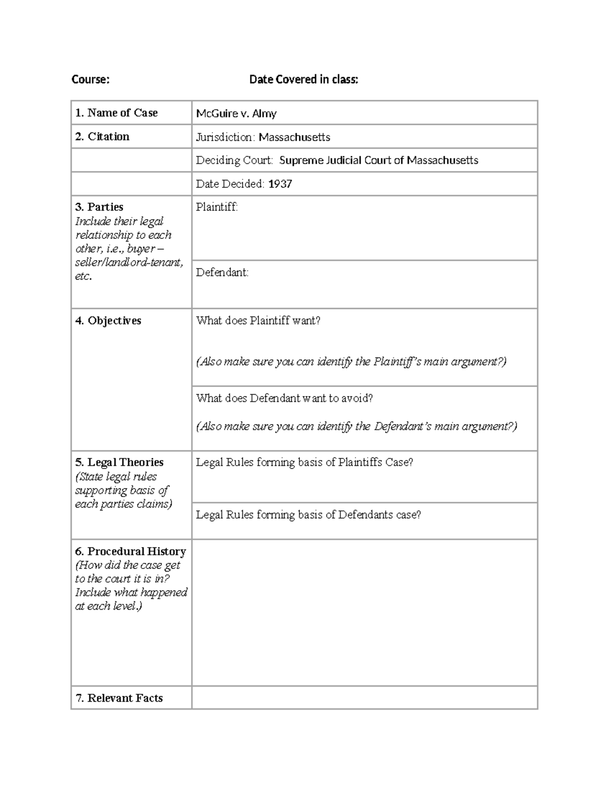 12 Pt Case Brief Template - Course: Date Covered in class: 1. Name of ...