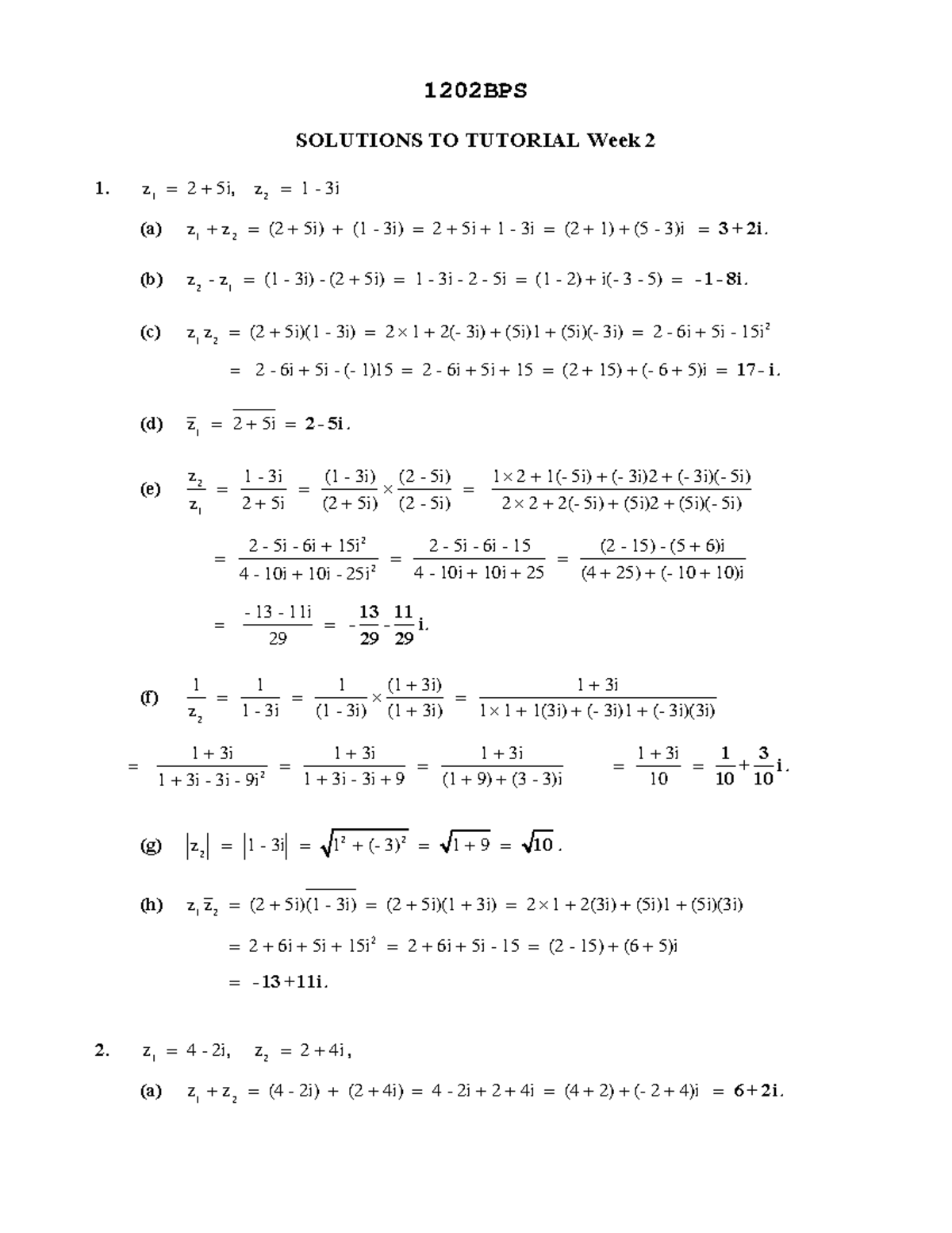 Tutorial work - 2-6 - Solutions - 1202BPS ####### SOLUTIONS TO TUTORIAL ...