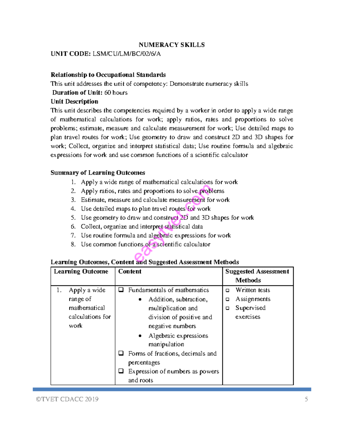 Num - Perfect - NUMERACY SKILLS UNIT CODE: LSM/CU/LM/BC/02/6/A ...