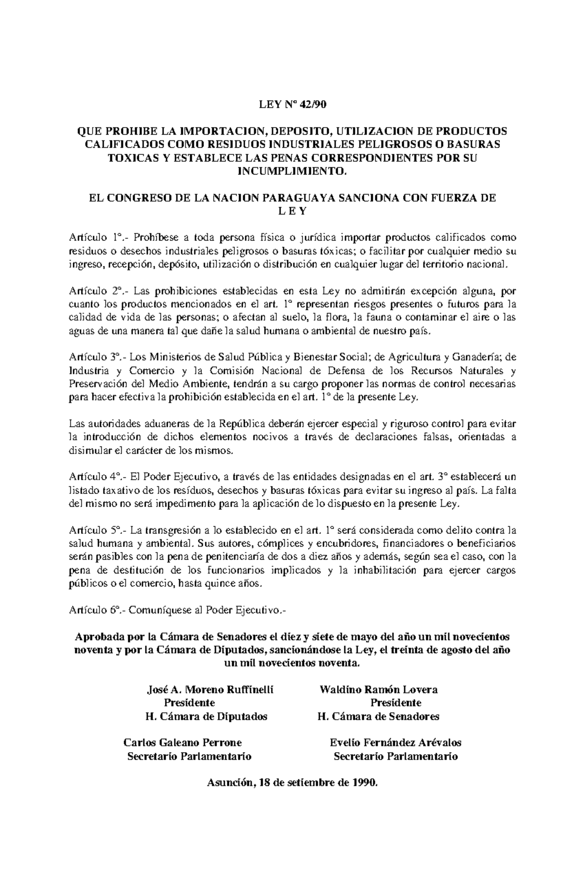 Ley 42 - LEYES DE MADES - LEY Nº 42/ QUE PROHIBE LA IMPORTACION ...