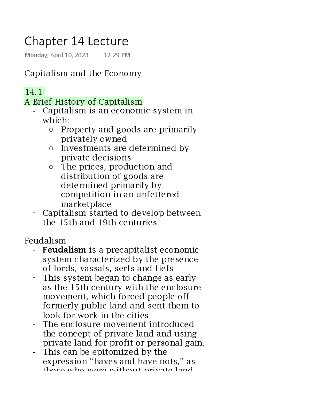 Chapter 14 Lecture - notes - Capitalism and the Economy A Brief History ...