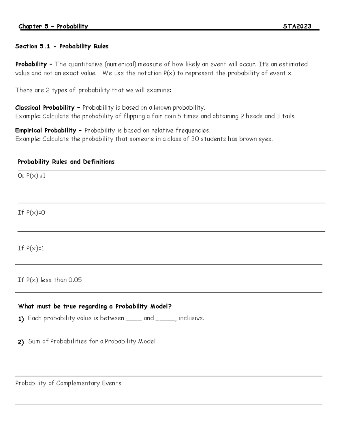 Chapter 5.1 Lecture Notes - Chapter 5 – Probability STA Section 5 ...