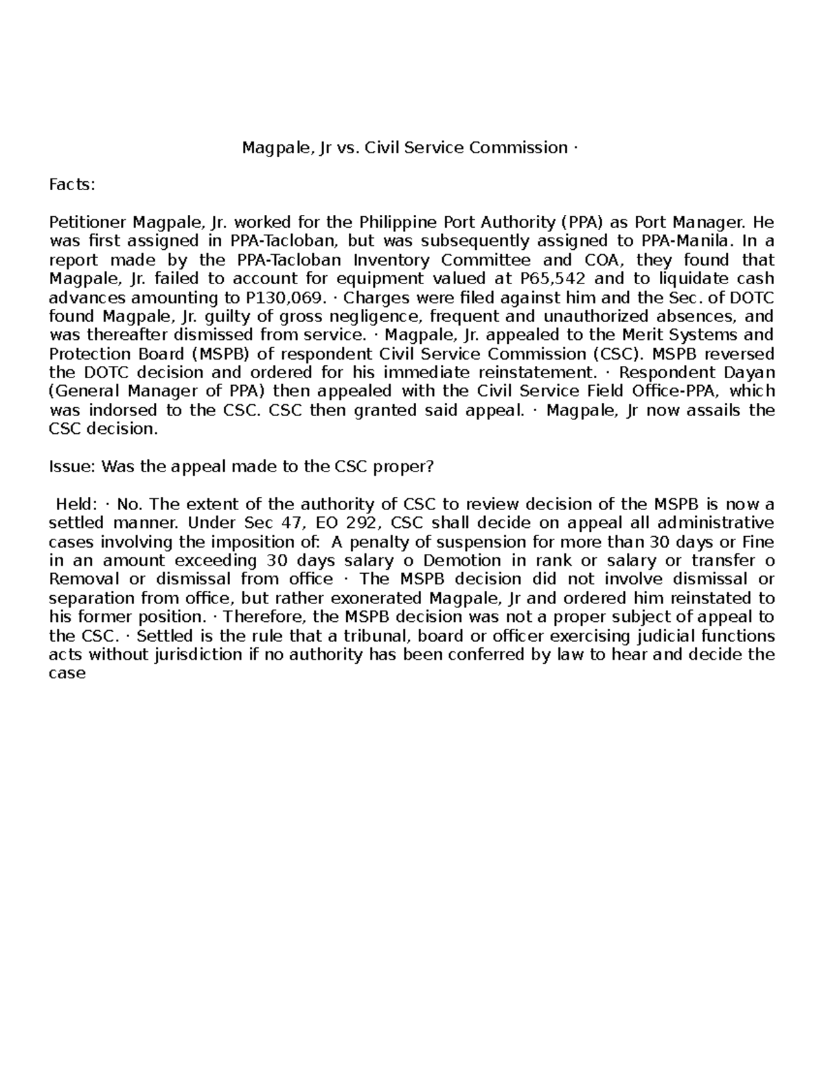 5. Magpale vs CSC - Magpale, Jr vs. Civil Service Commission · Facts ...