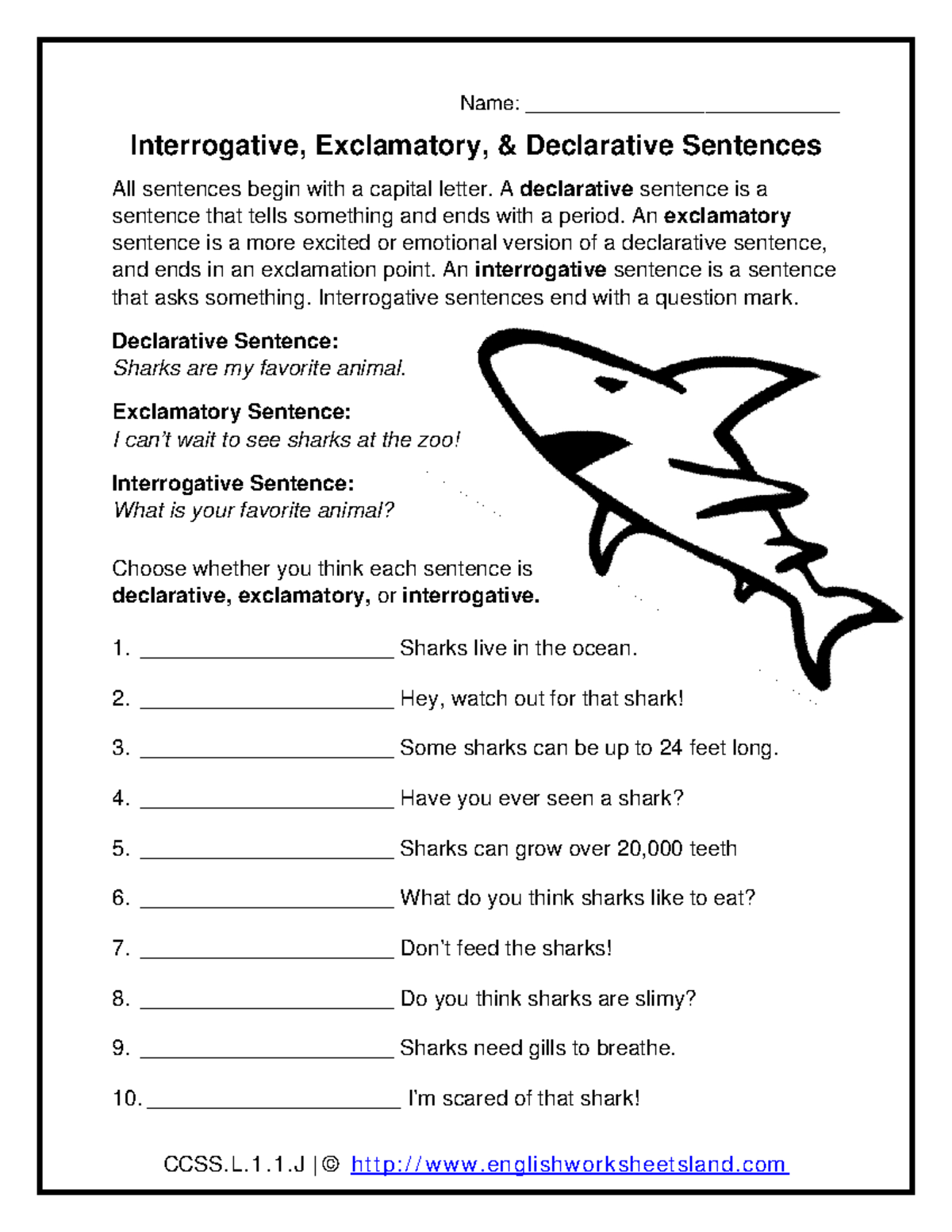 5Interrogative Exclamatoryand Declarative 1 - CCSS.L.1.1 ...