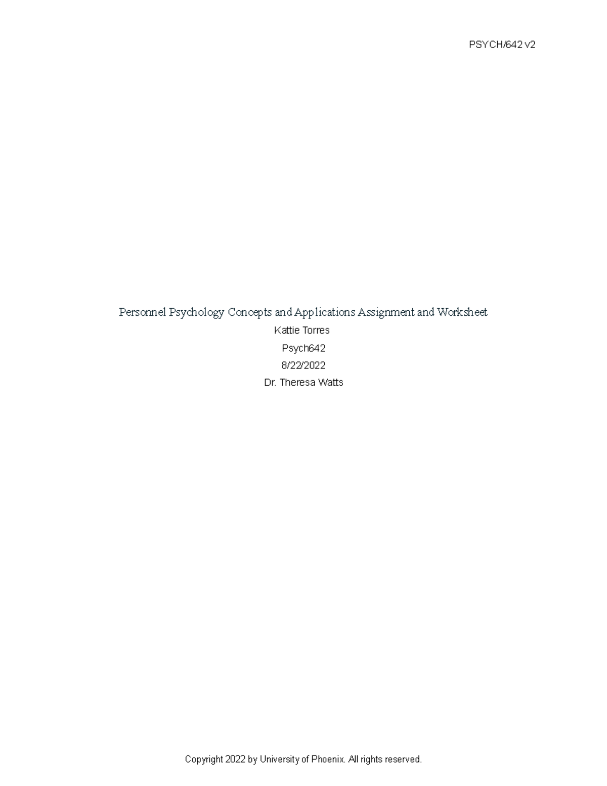 Personnel Psychology Concepts and Applications Assignment and Worksheet ...